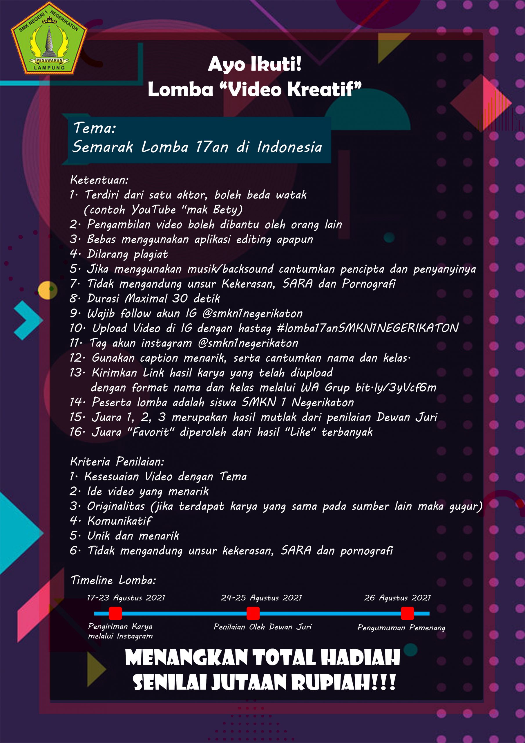 Ayo Ikuti! Lomba “Video Kreatif” SMKN 1 Negerikaton – SMKN 1 Negerikaton